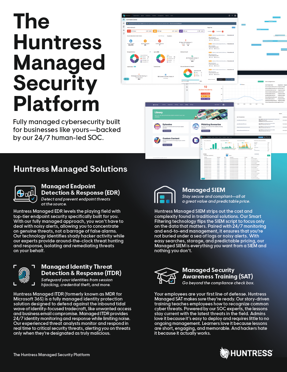 Platform Overview Data Sheet (25/pk) – Huntress Partner Swag